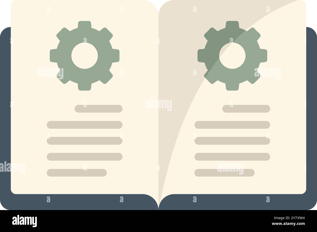 Open book with gear wheels explaining engineering and mechanics ...