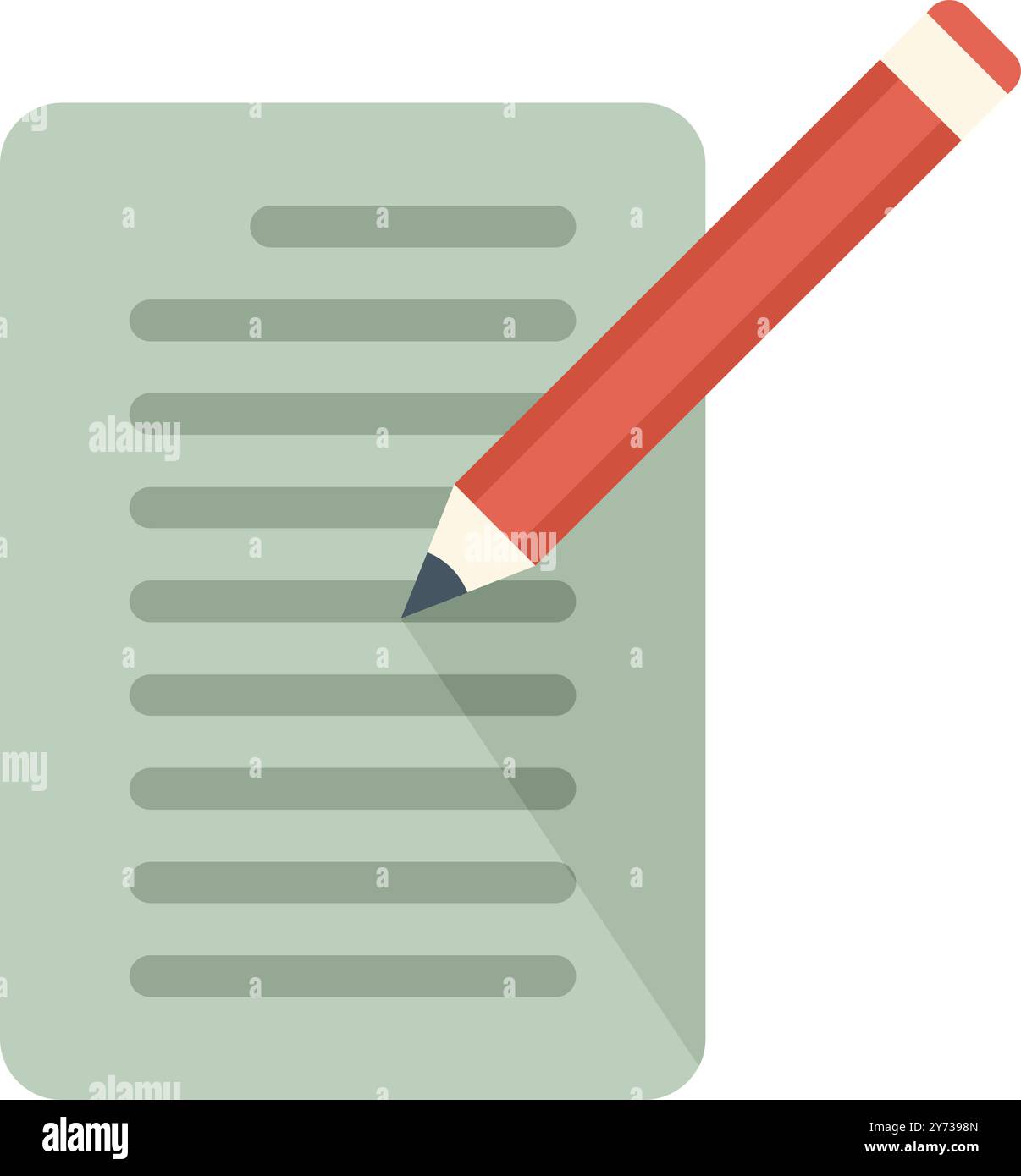 Red pencil writing on a piece of paper with lines, in a flat design ...