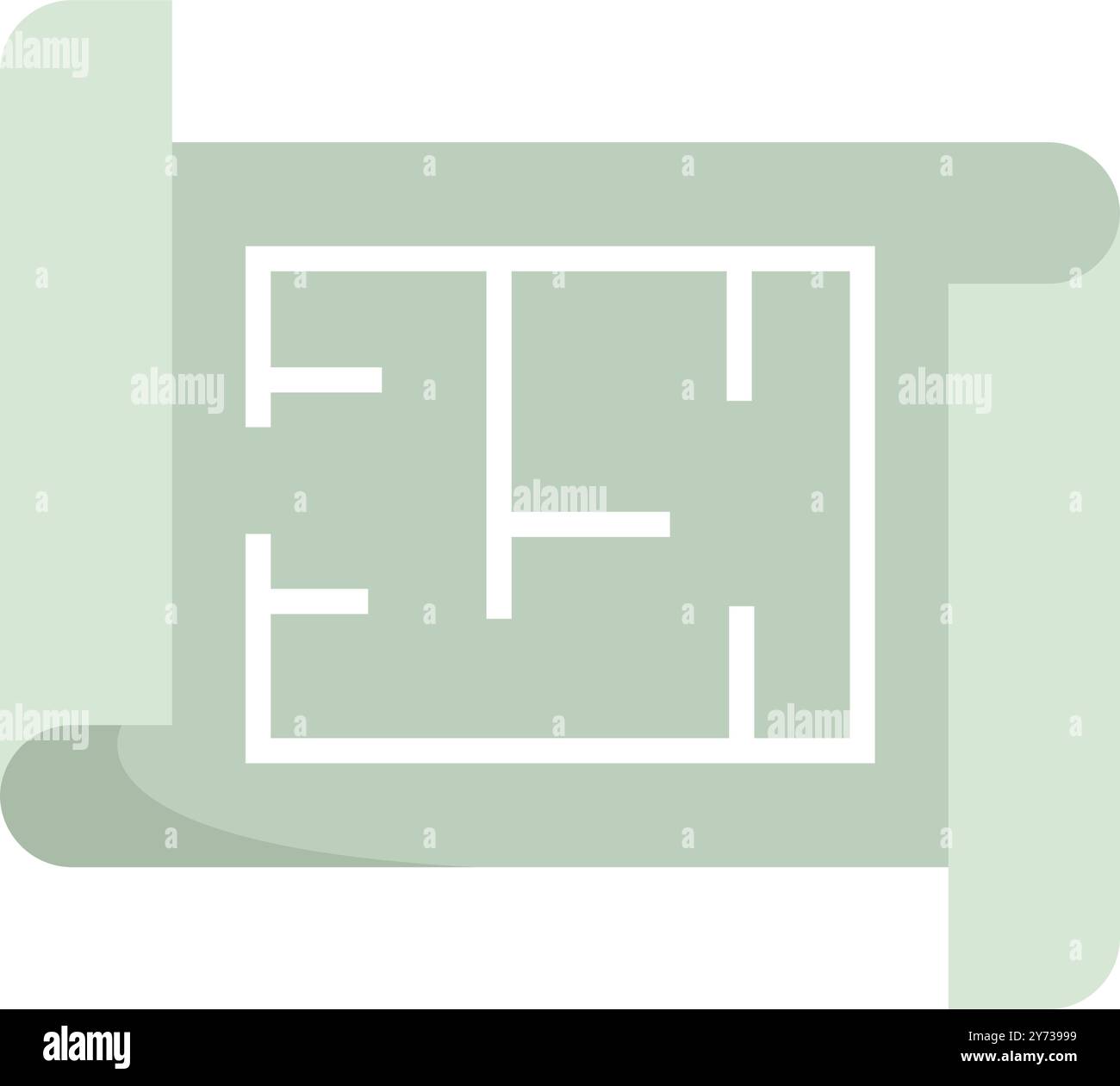 Architectural project showing house plan on green blueprint with rolled ...