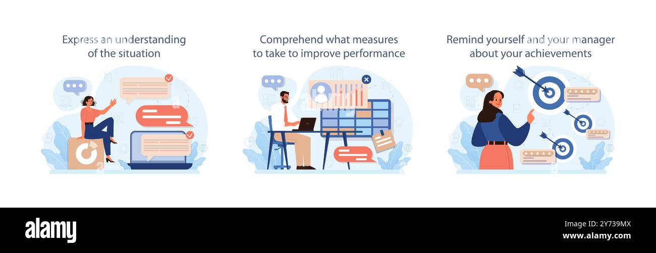 How to deal with judgement at work set. Employee dealing with pressure ...
