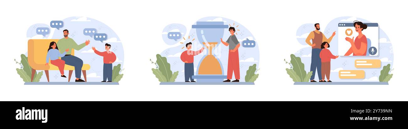 Joint parenting set. Divorced spouses raising a child together. Joint ...