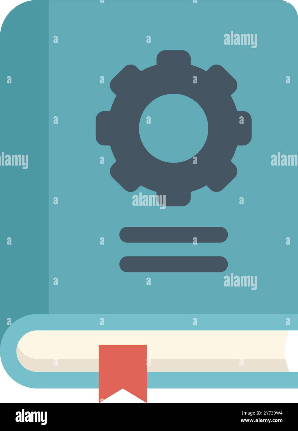 Blue Technical Manual With Bookmark Featuring Gear Icon Describing Content Isolated On White