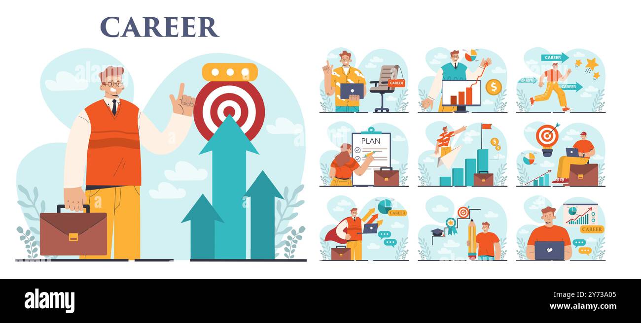 Career development set. Employee qualification increase and skills ...