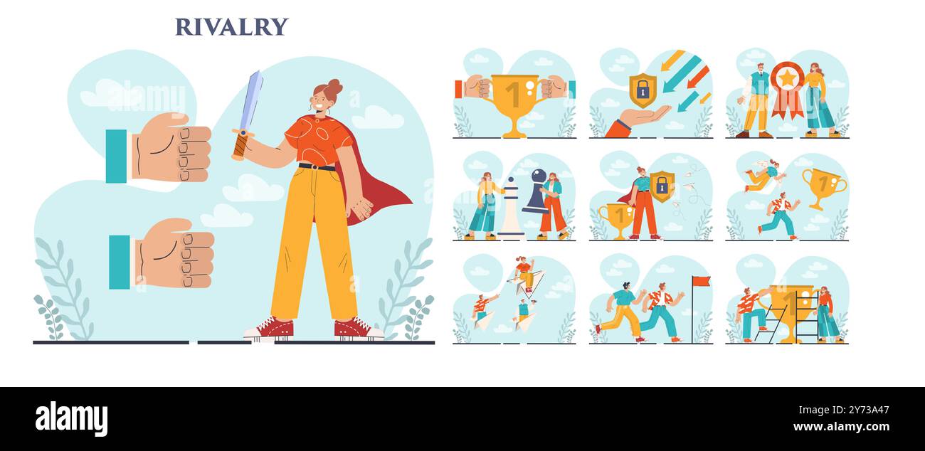 Rivalry concept set. Characters competing with each other. Business ...