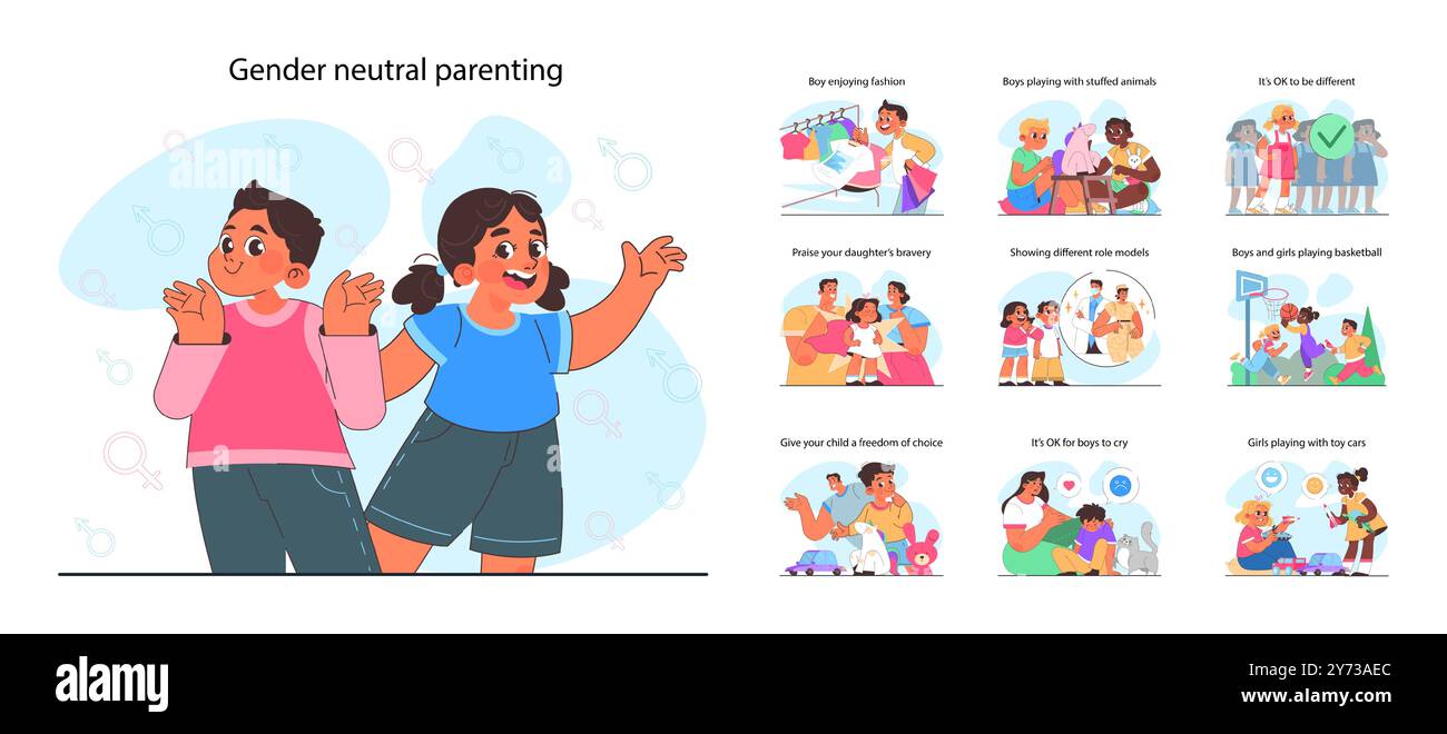 Modern gender neutral parenting set. Positive advice for parents to ...