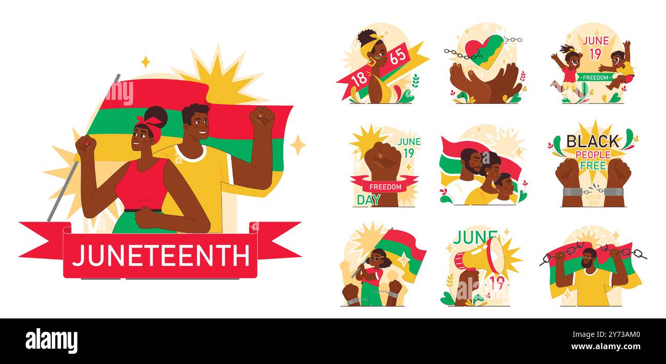 Juneteenth set. Independence and emancipation day of black people in ...