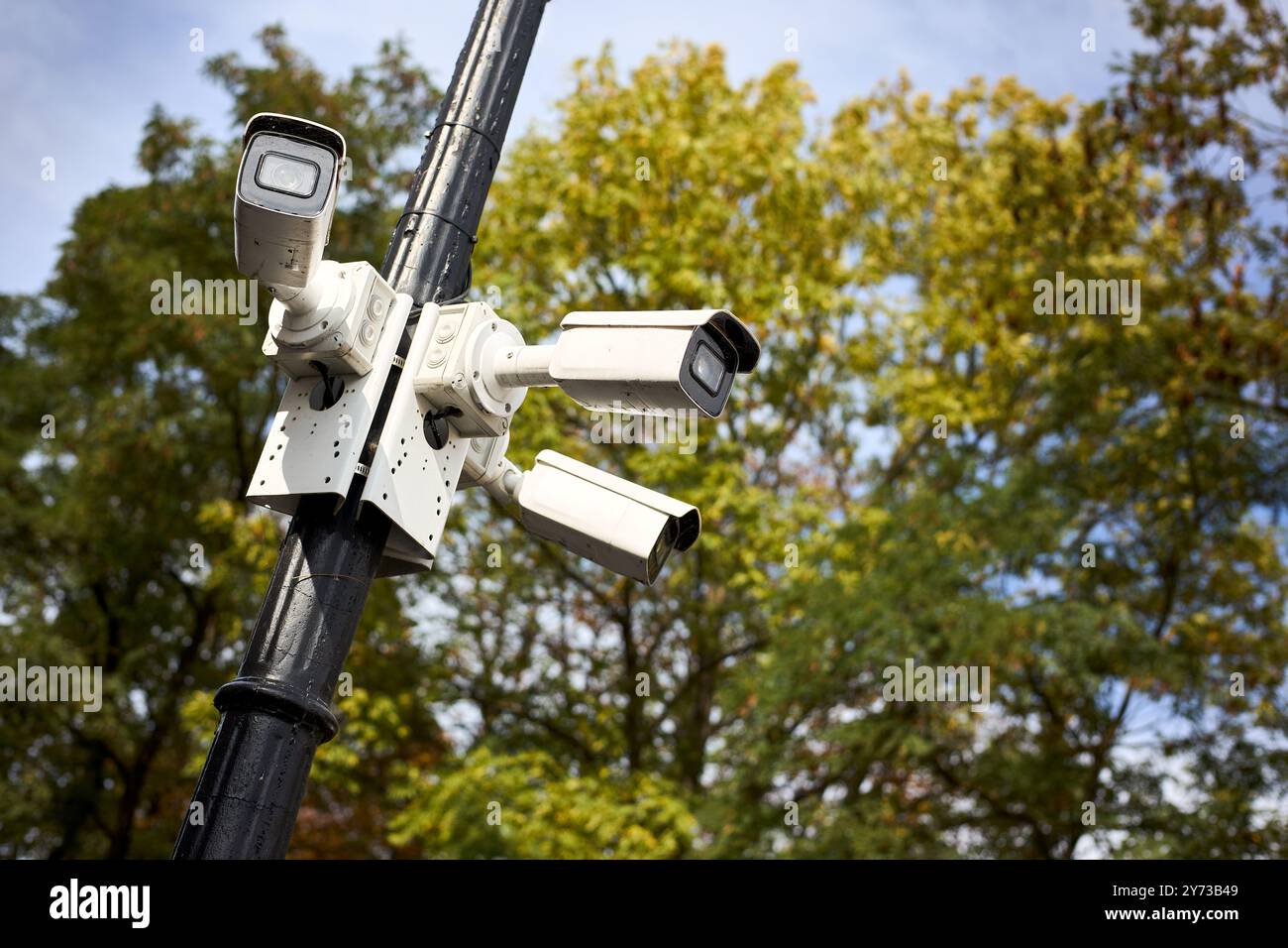 Street CCTV cameras on pole. Multifunctional cameras - radars for ...