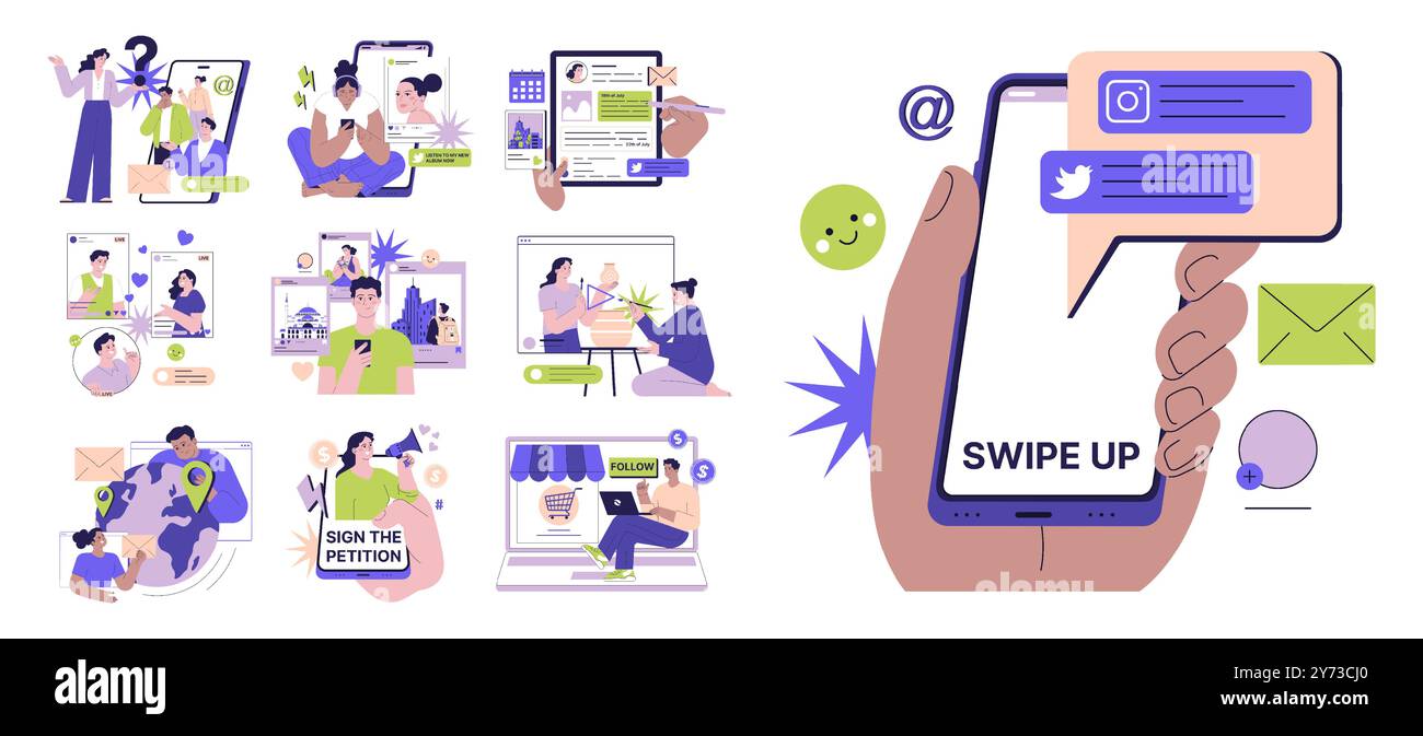 Positive aspects of social networks set. Characters learning new ...