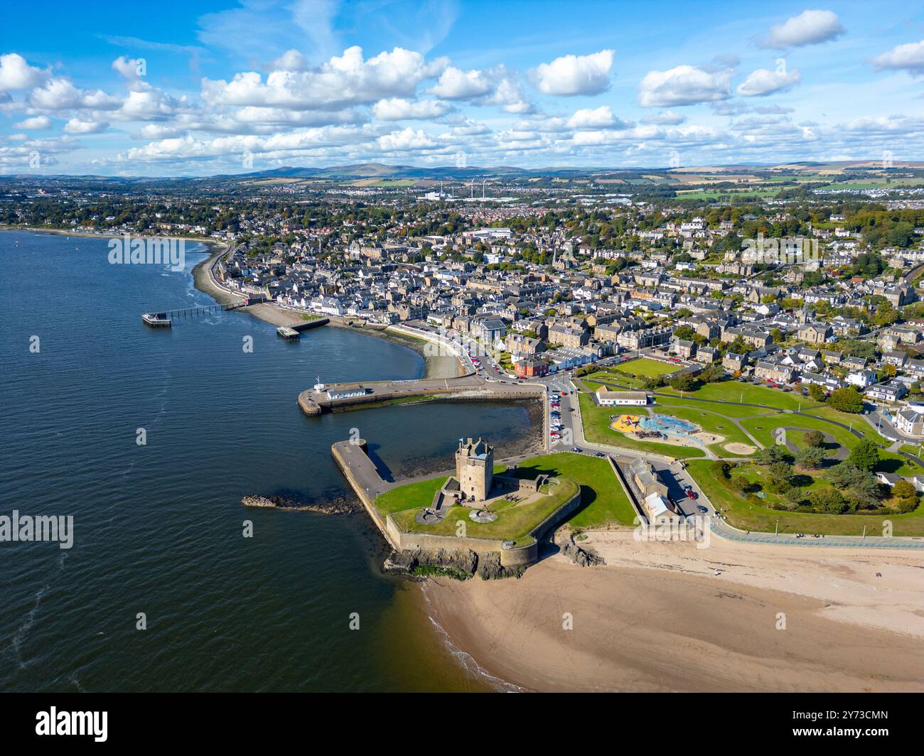 Aerial view from drone of Broughty Ferry on River Tay, Tayside ...