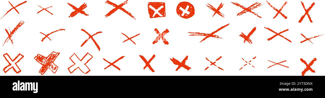 Set of crosses shapes. Red X handdrawn signs collection. No symbols for ...