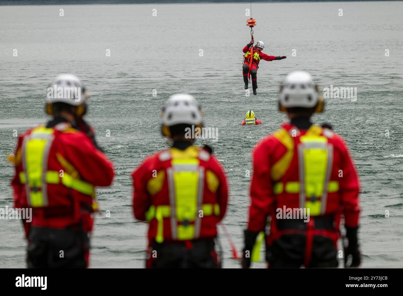 Walchensee, Germany. 27th Sep, 2024. Members of the ADAC rescue ...