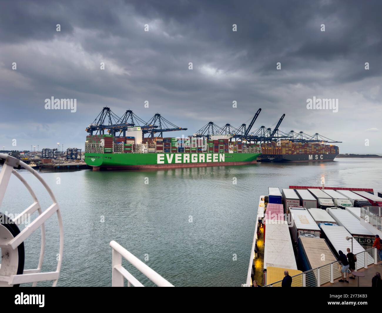 Felixstowe, England - September 4, 2024: MSC and Evergreen container ...