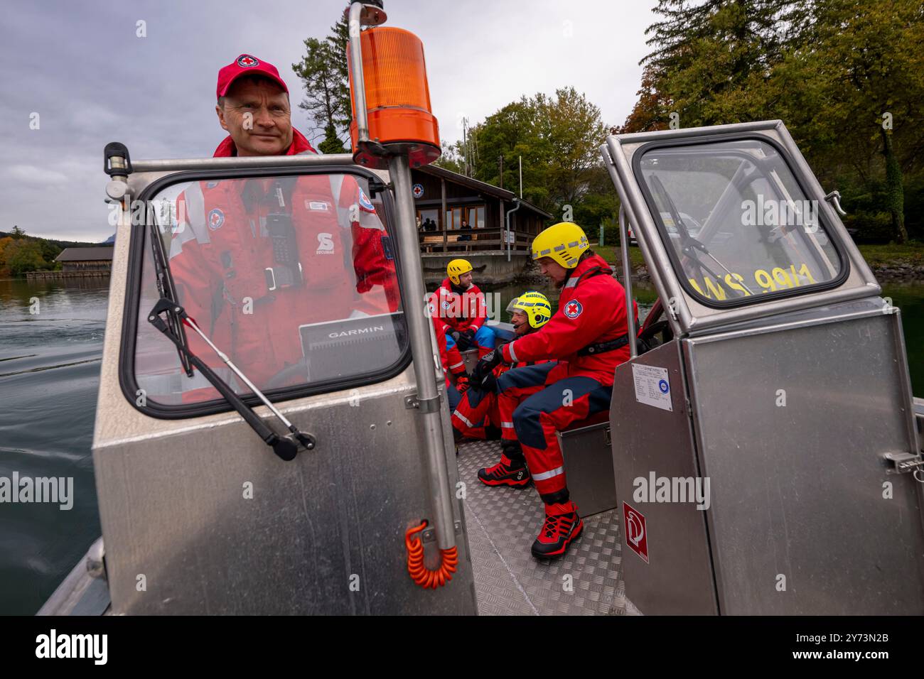 Walchensee, Germany. 27th Sep, 2024. Members of DLRG-Wasserwacht Bayern ...