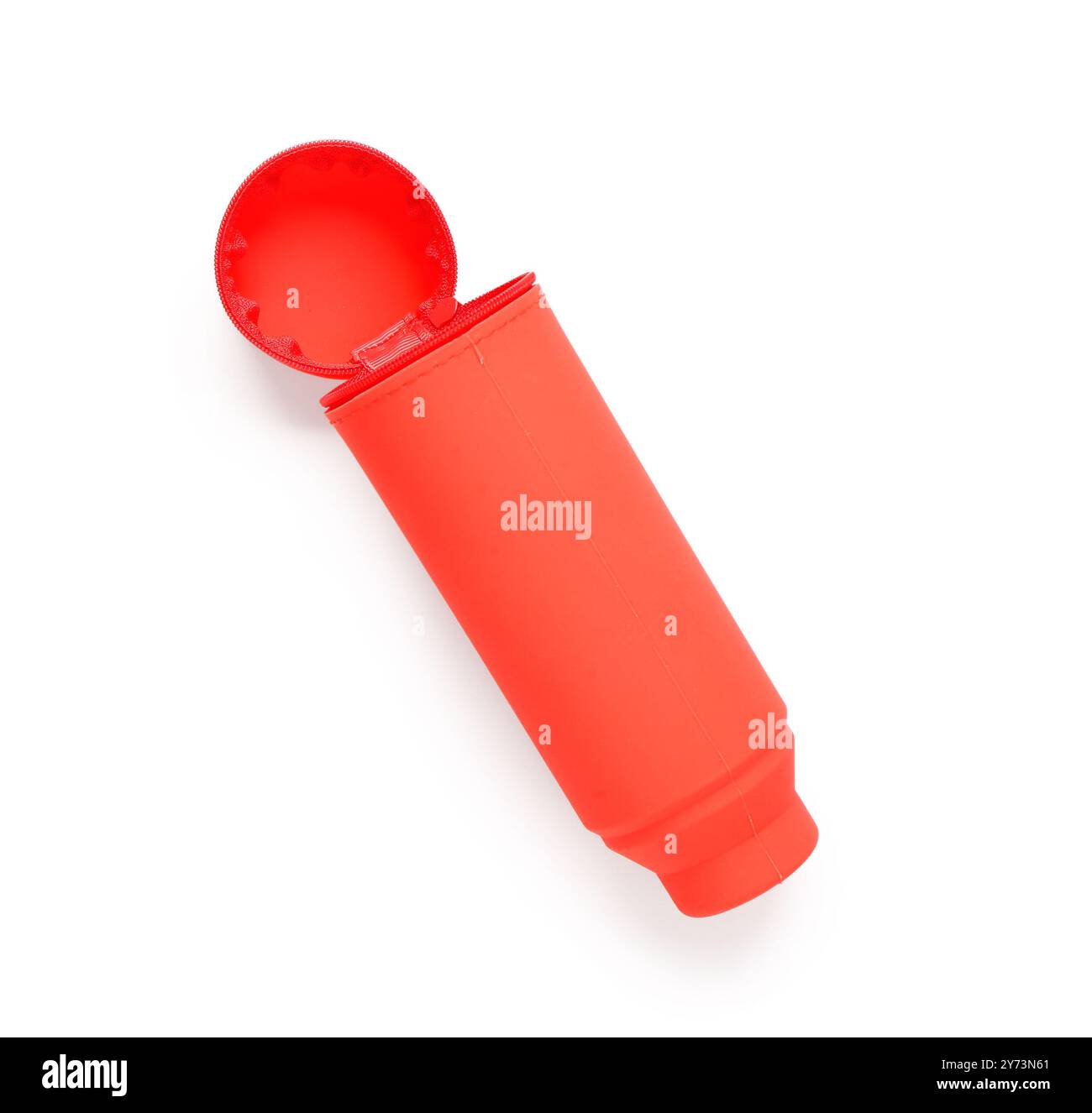Red pencil case on white background Stock Photo - Alamy