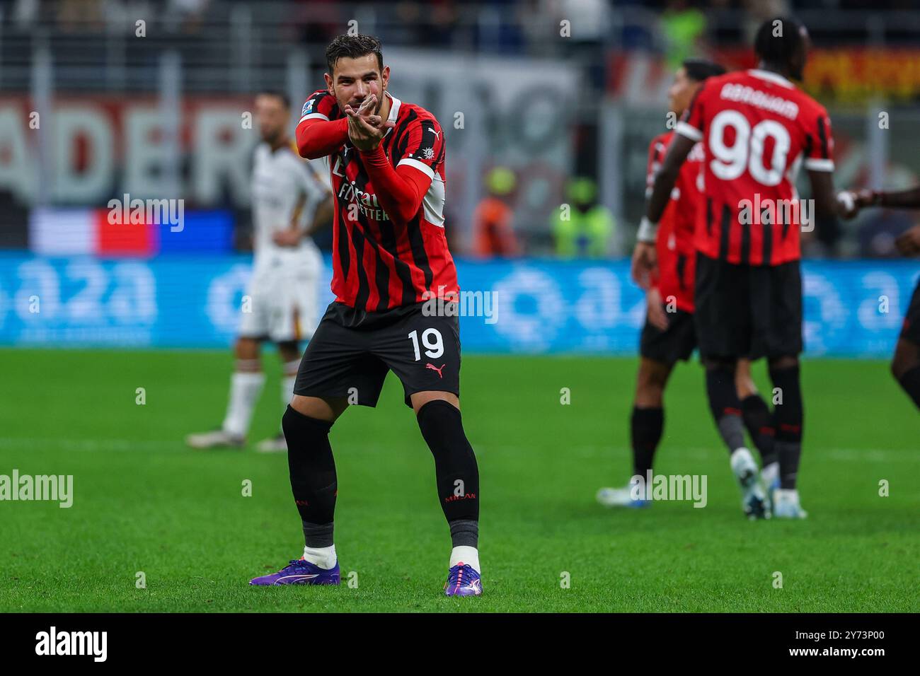Theo Hernandez of AC Milan celebrates after scoring a goal during Serie ...