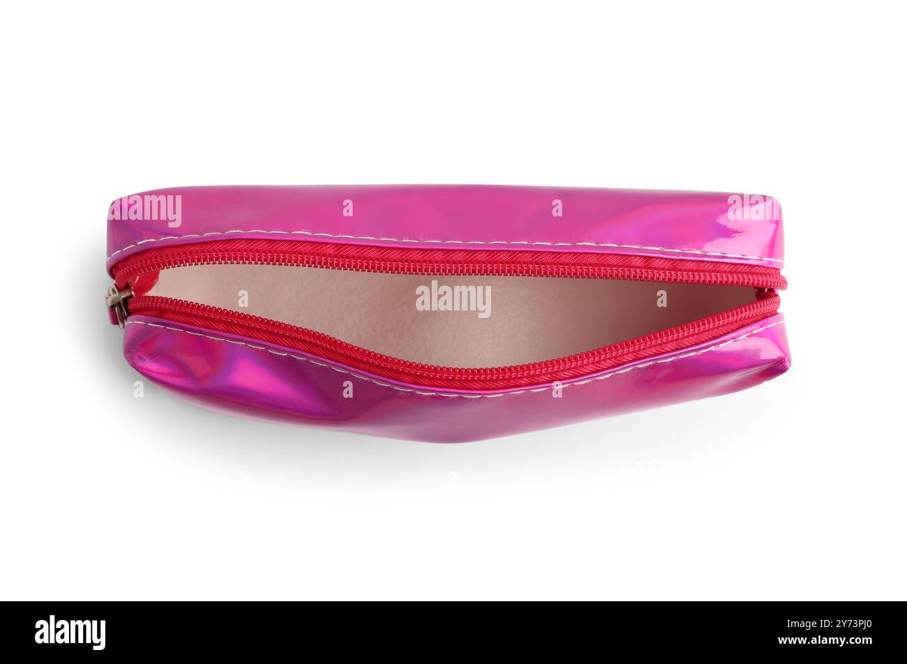 Stylish pink pencil case on white background Stock Photo - Alamy