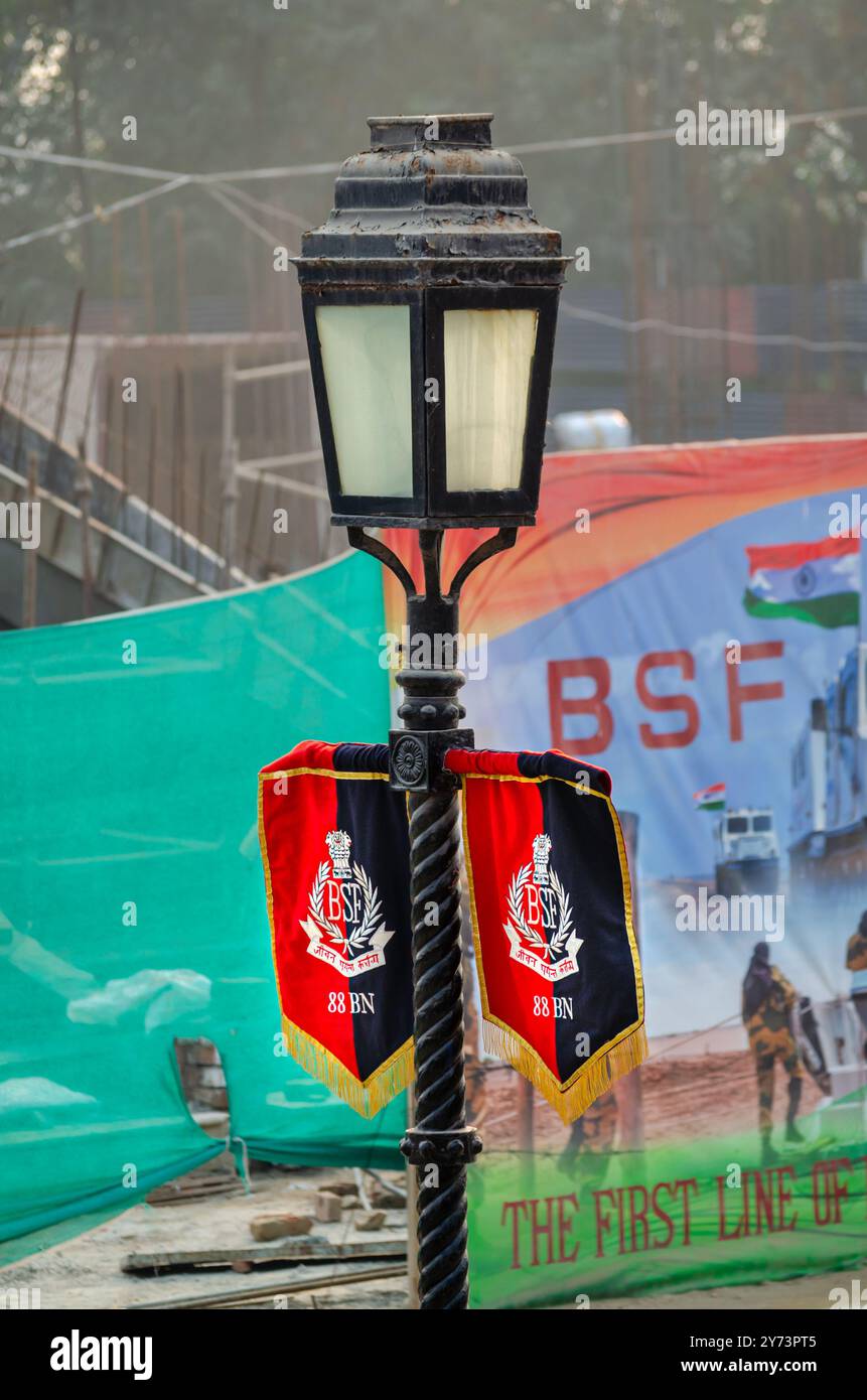 Lamp post with Border Security Force flags at Attari–Wagah border ...