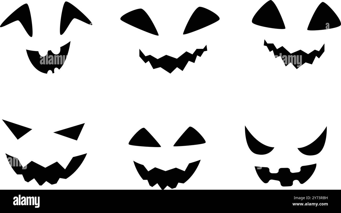 Halloween Character black silhouette face icons. Pumpkin face sign ...