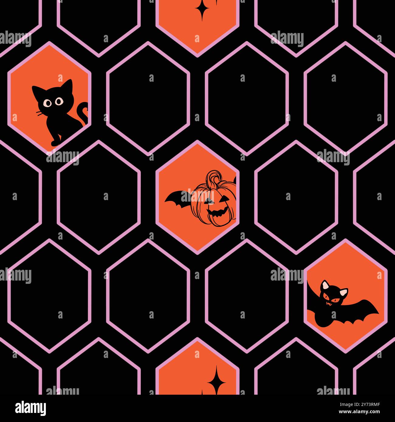 Halloween Spooky honeybee hive cells Seamless Pattern texture. Modern ...