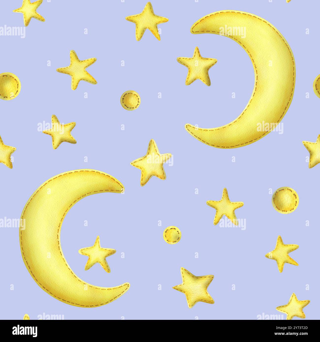 Yellow half moon with stars from fabric with thread stitches ...