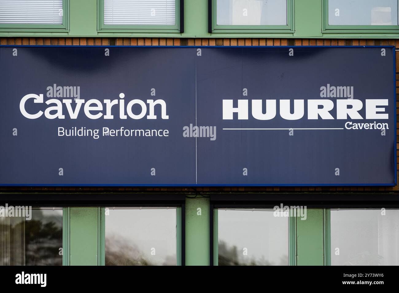 Gothenburg, Sweden - February 12 2023: Caverion and Huurre logos on the ...