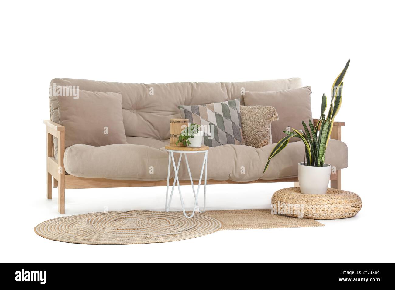 Wooden table white rug Cut Out Stock Images & Pictures - Alamy