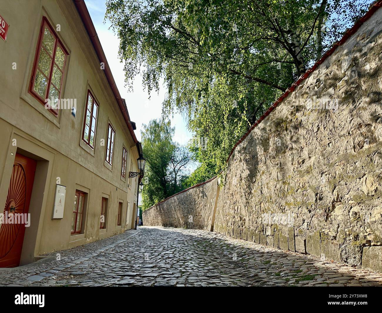 The photograph showcases a medieval European cityscape in summer ...