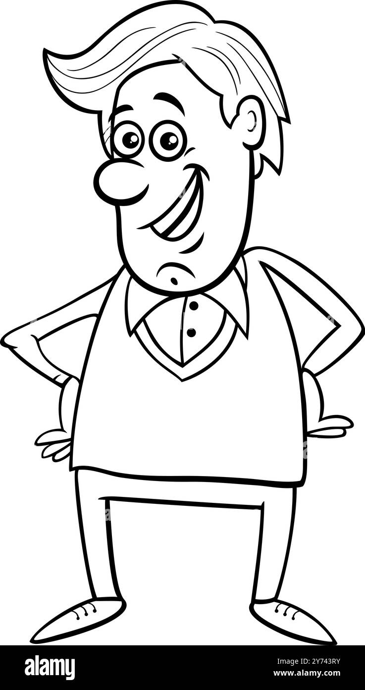 Cartoon illustration of funny man or guy character coloring page Stock ...