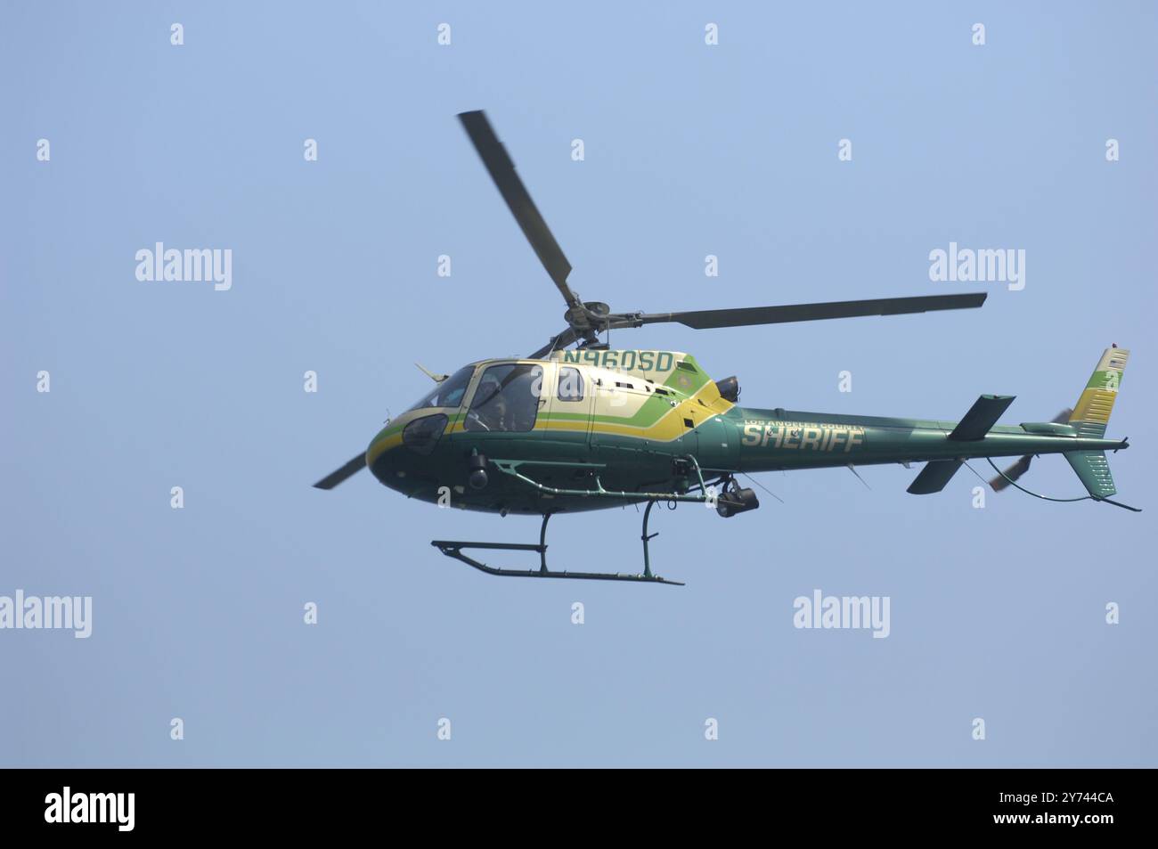 Aerial view of a Los Angeles County Sheriff's helicopter flying through ...