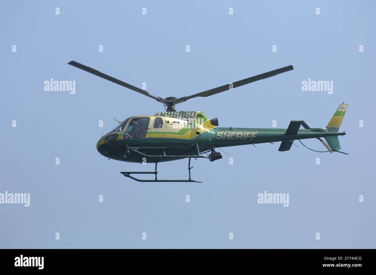 Aerial view of a Los Angeles County Sheriff's helicopter flying through ...