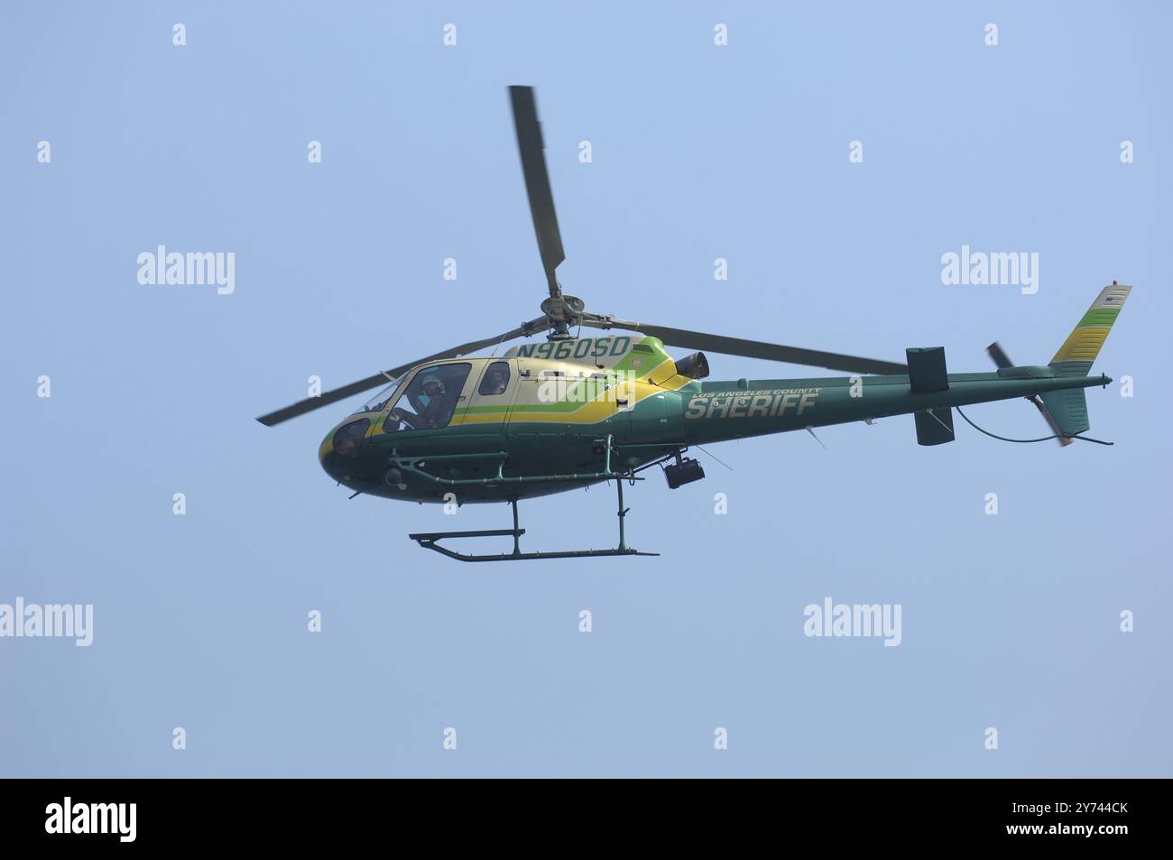 Aerial view of a Los Angeles County Sheriff's helicopter flying through ...