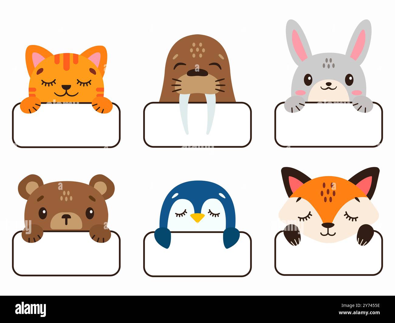 Set of name stickers. Animal stickers. Vector illustration in flat ...