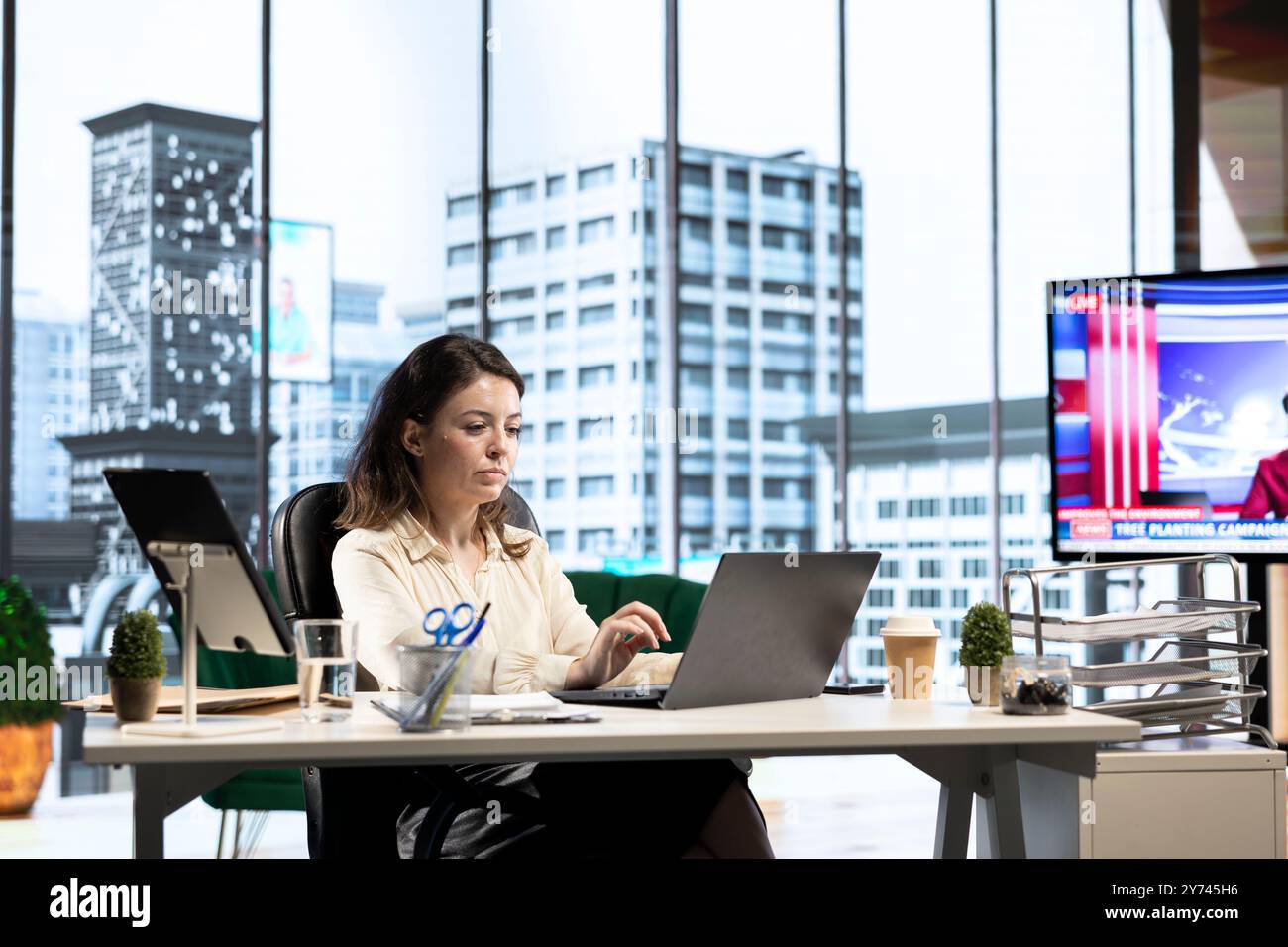 Ambitious businesswoman demonstrating her leadership skills, focusing ...
