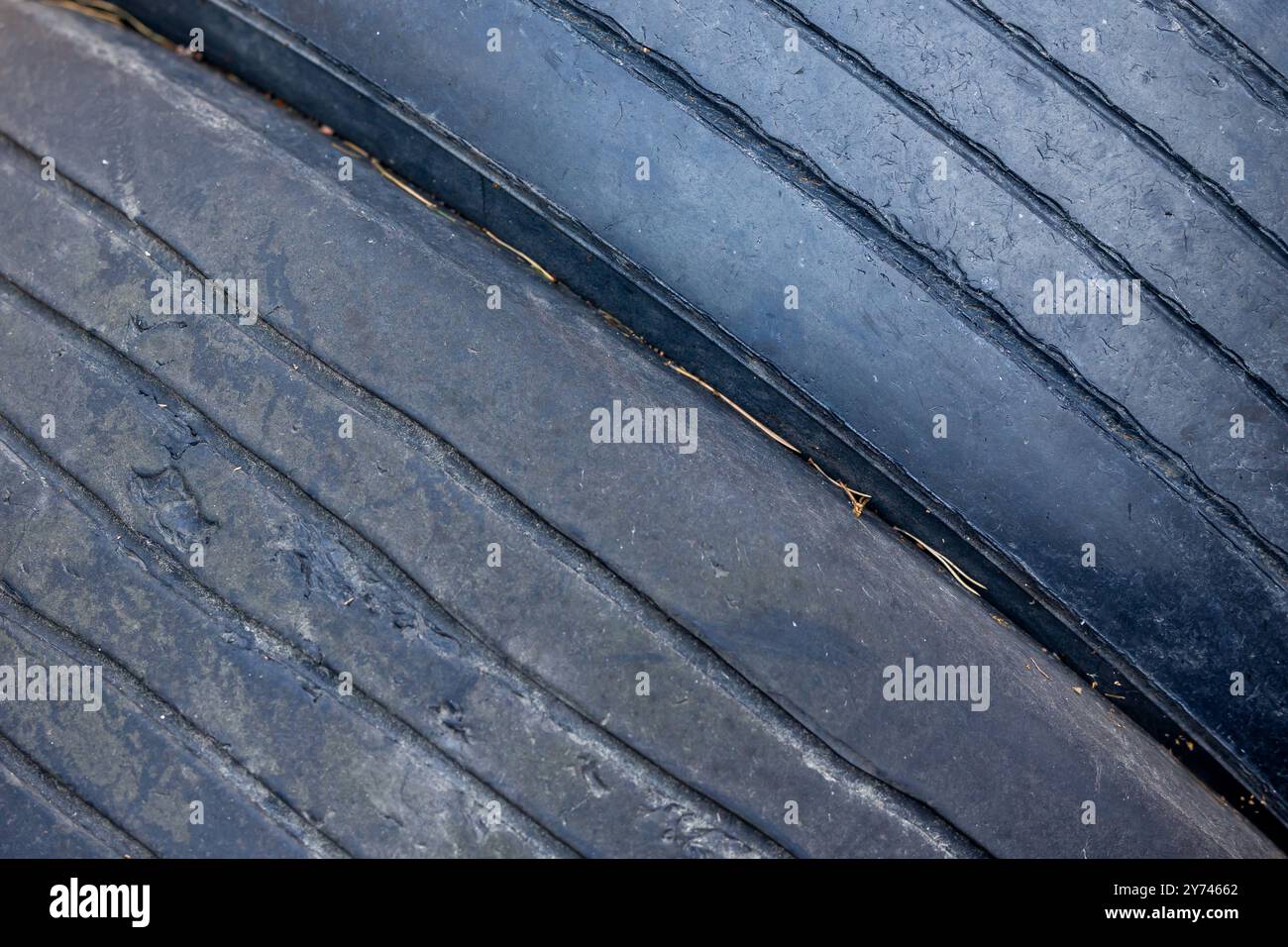 Worn and damaged tread of old tires lying in a landfill. Decreased road ...