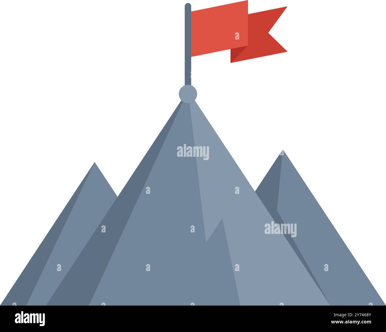 Red flag waving in the wind on a mountain peak, representing success ...