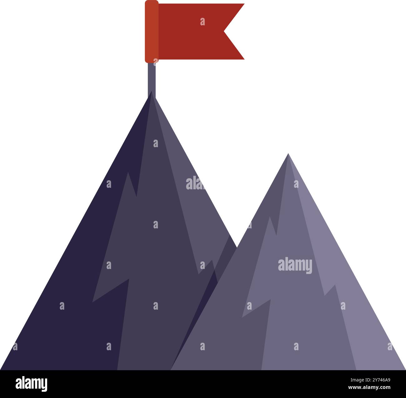 Red flag waving on top of mountain peak as a business goal achievement ...