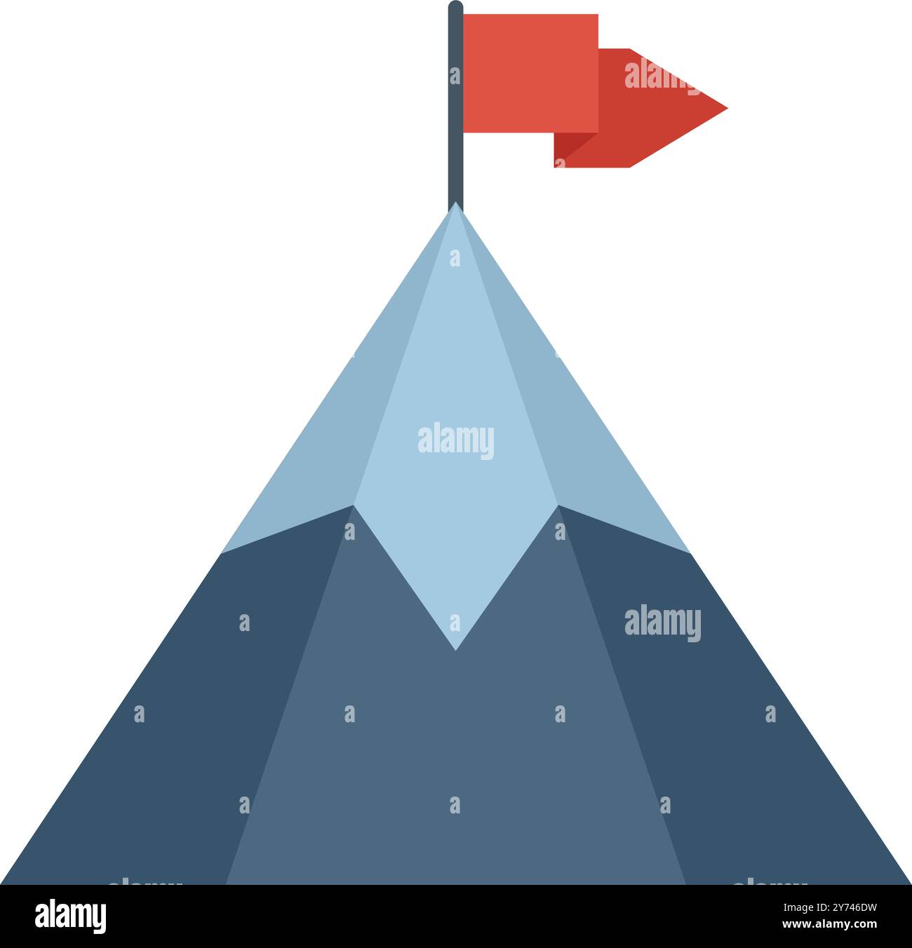 Red flag is waving on a mountain peak illustrating success, achievement ...