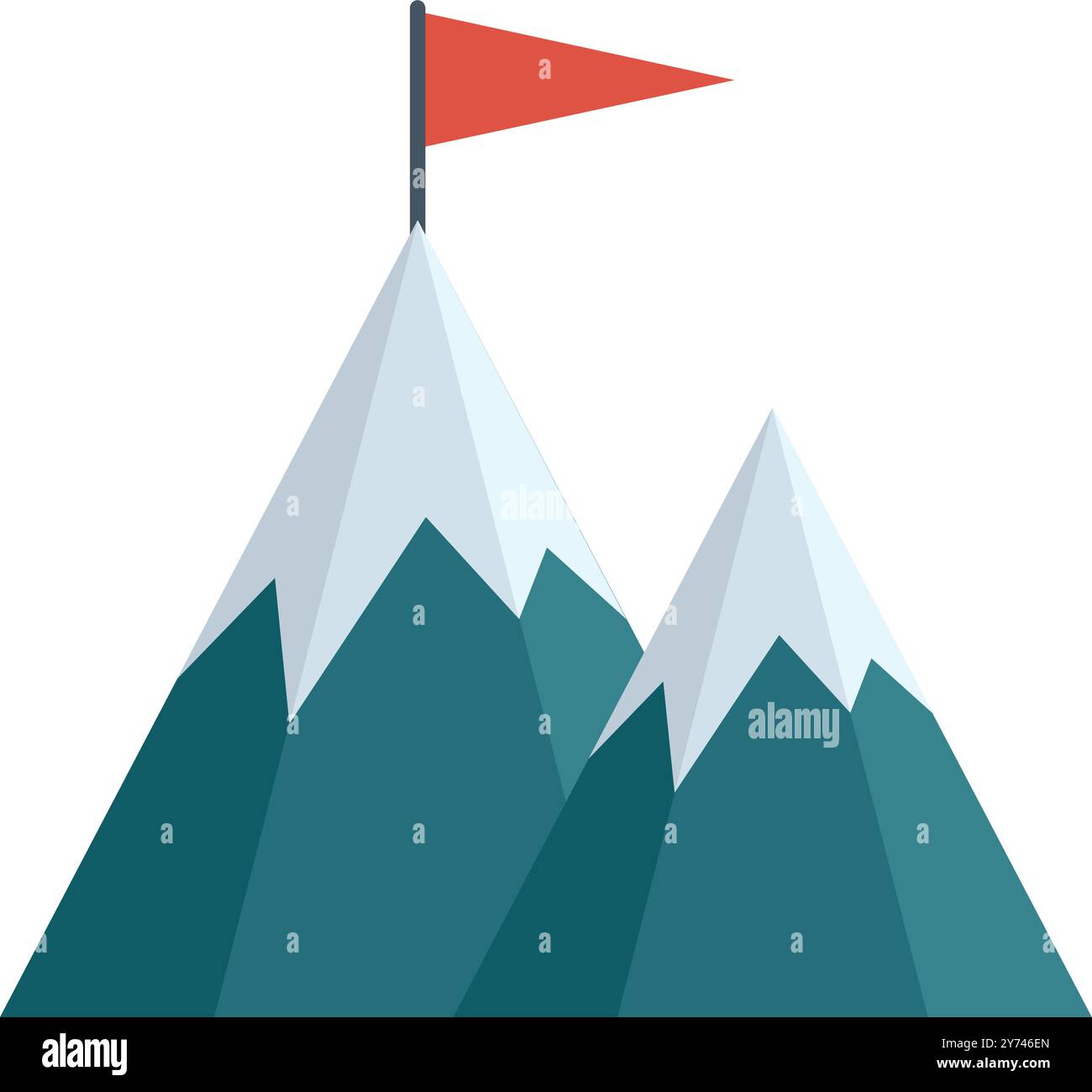 Minimalist illustration featuring snowy mountain peaks and a red flag ...