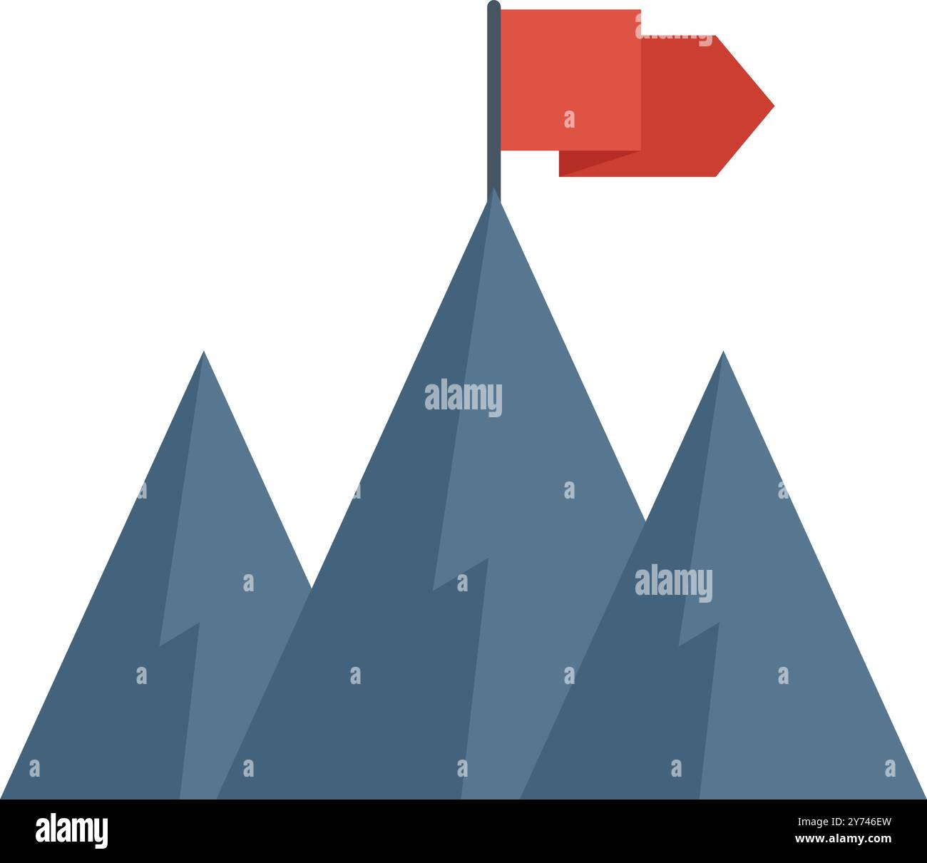 Minimalist illustration featuring a red flag waving on a mountain peak ...