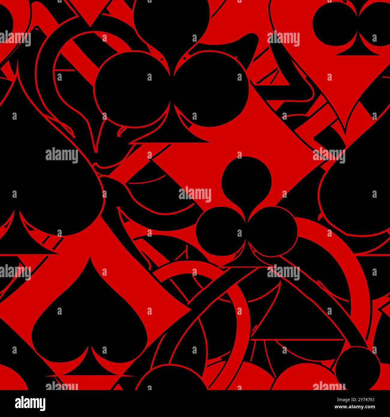 abstract seamless black and red pattern of different card suits ...