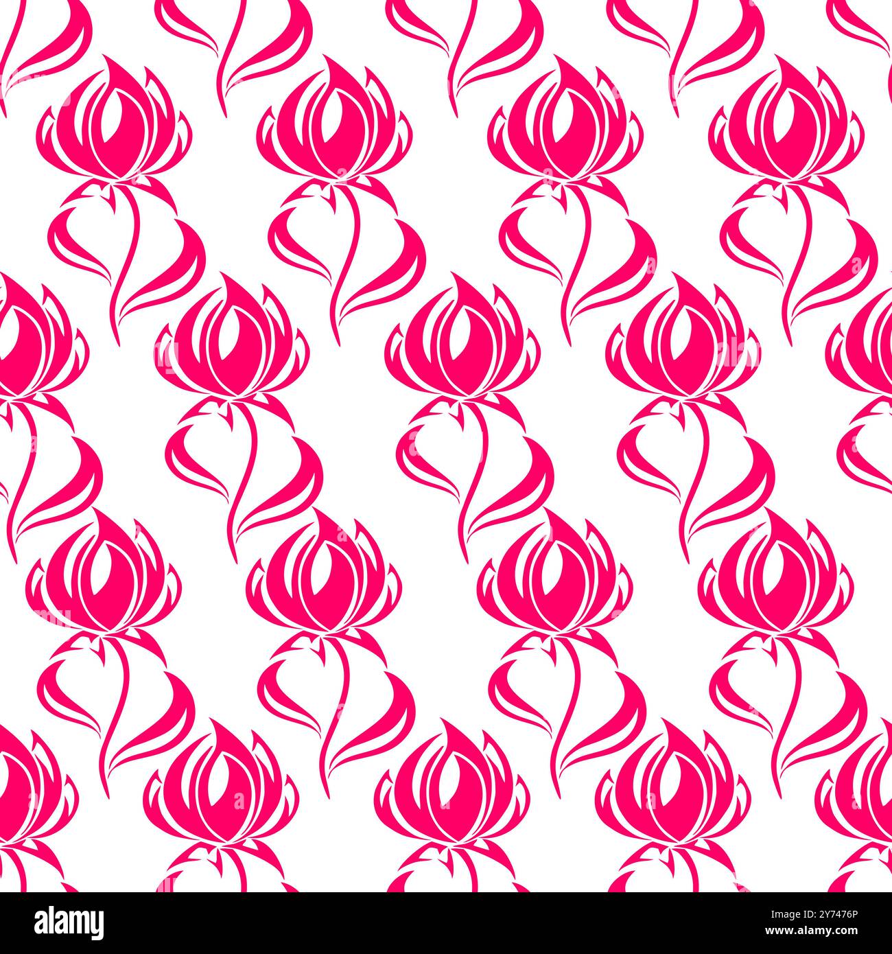 seamless contour pattern of large pink flowers on a white background ...