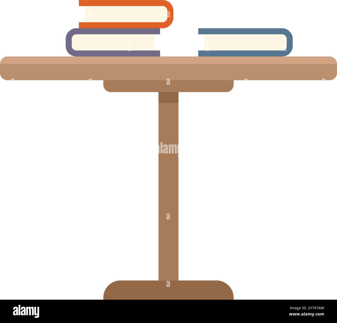 Simple vector illustration of a round table standing with books on top ...