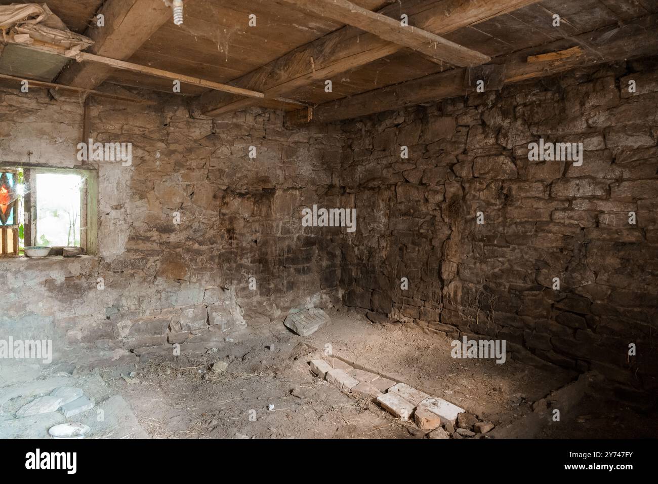 Atmosphere of Abandonment in an Old Stone Room with Natural Light ...
