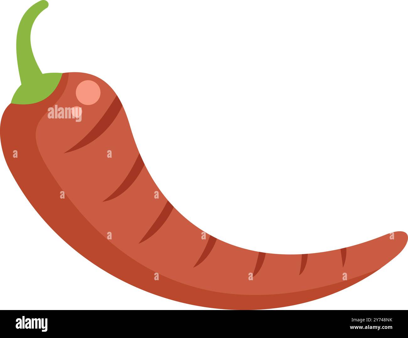 Grilled red chilli pepper is lying horizontally with its stalk pointing ...