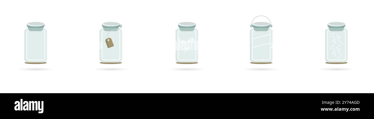 Glass containers simple icons. Clean glass jar vector. Bottles for ...