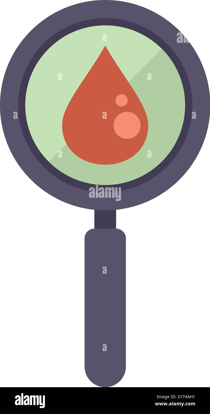 Magnifying glass is focusing on a blood drop, symbolizing medical ...