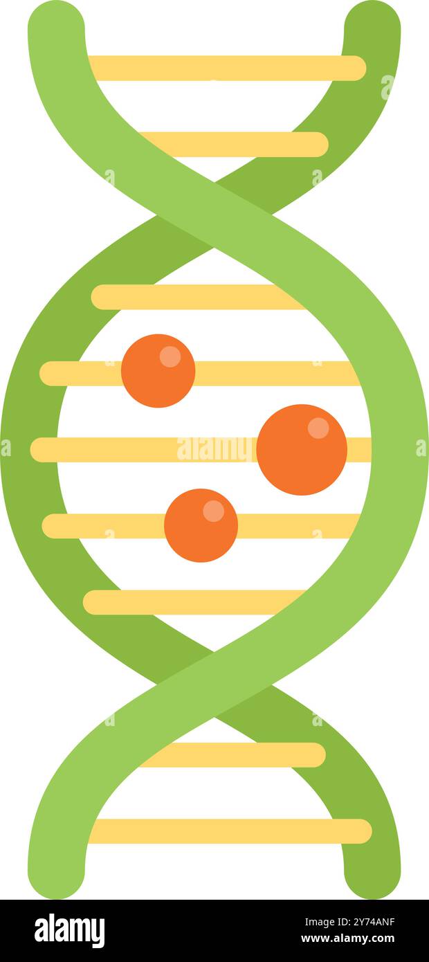 Green dna helix is rotating, with orange dots, on a white background ...