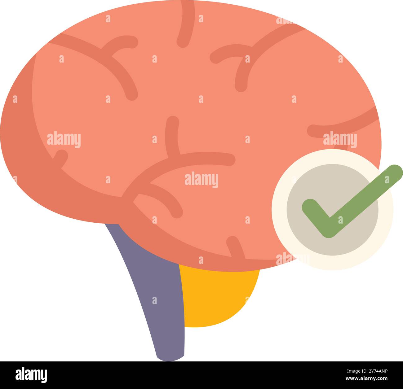 Brain with check mark showing good mental health and psychology Stock ...