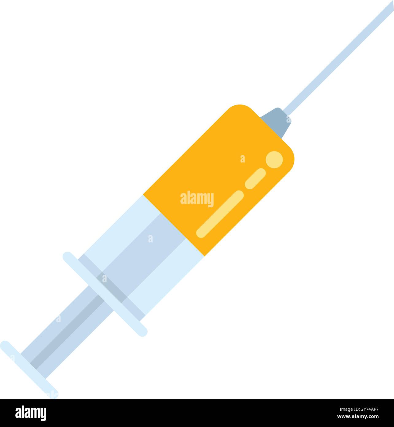 Simple icon of a syringe, filled with yellow liquid, for medical use ...