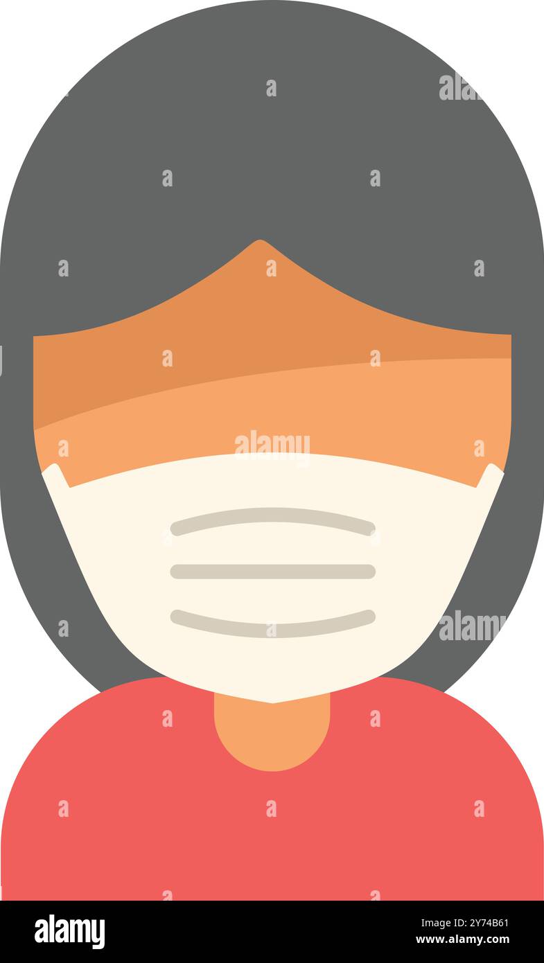 Illustration of a young woman wearing a protective mask covering her ...